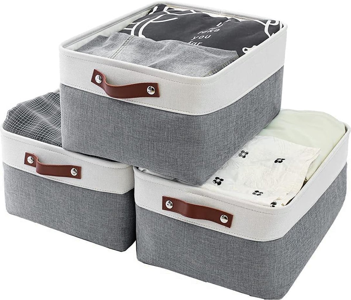 Stoffen opbergmanden koud grijs en wit, grote opbergdozen met ...