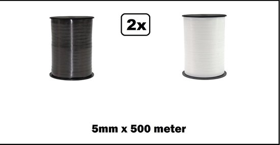 2x Krullint zwart en wit 5mm x 500meter krul lint kerst thema feest ...