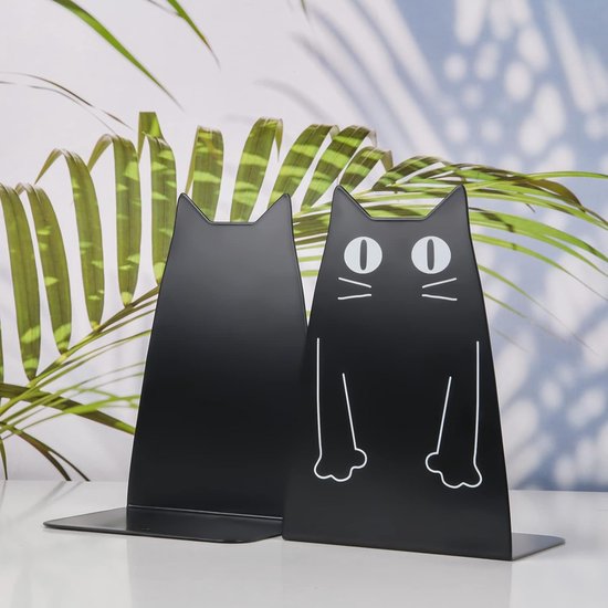 Cat Metal Bookend, Cute Cat Fashion Style Bookend, Large Heavy Bookends ...