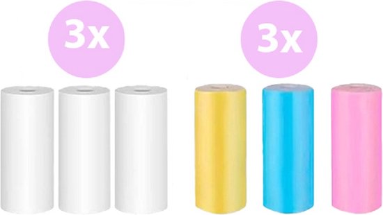 Mini Printer Rollen - 6 Stuks - 3 Kleur en 3 Normale Rollen - Rollen ...