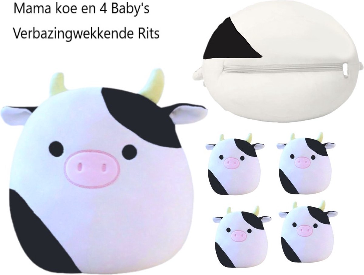 Klikkopers® - Kawaii knuffel Met Baby's - Squish Knuffel - Koe Squishy ...