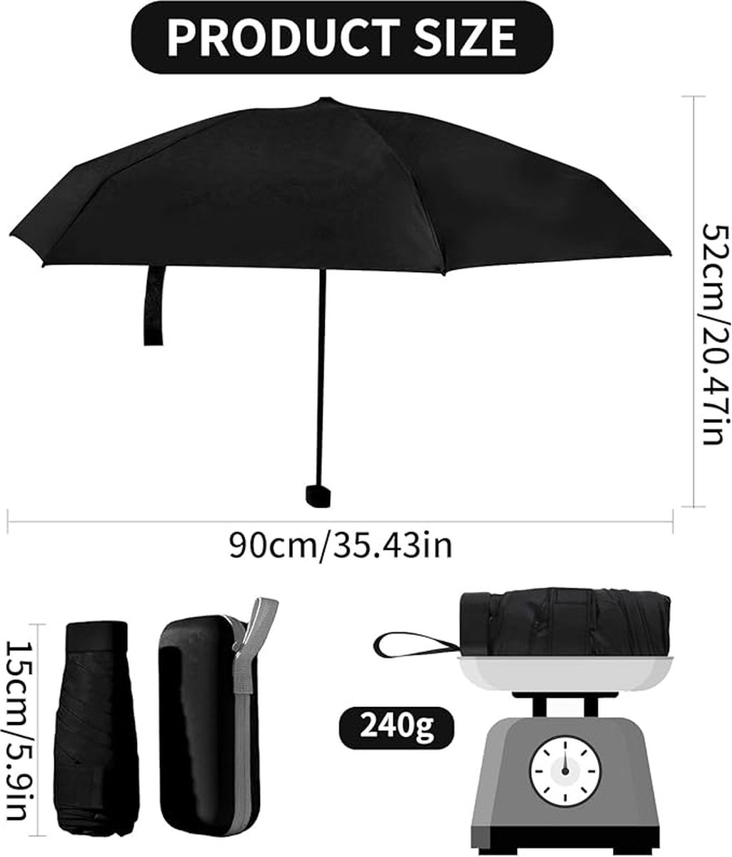 Compacte paraplu, 6 ribben, stormbestendig, kleine paraplu ...