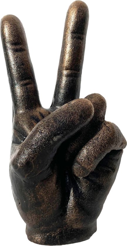ShineHoly Peace teken hand - Gietijzeren beeld - Bronskleurig - 18 cm | bol
