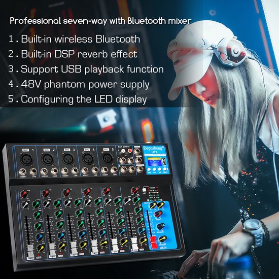 HT7 Draagbare bluetooth-audio-mixer mengpaneel met USB-DJ-sound ...