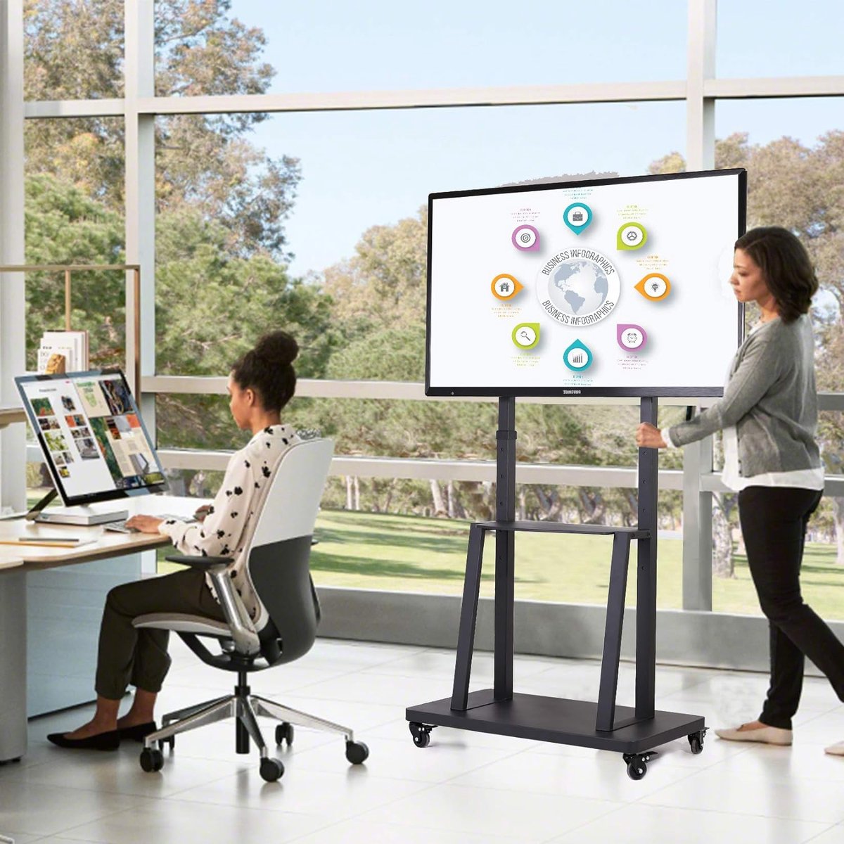 Support TV haut sur roulettes, support TV réglable au sol, support TV ...