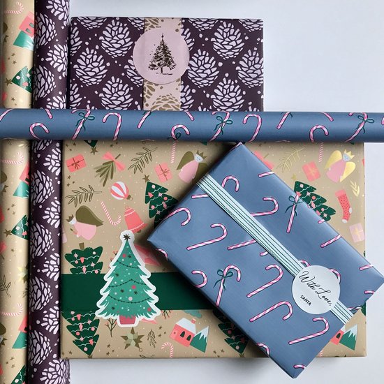 Inpakpapier Kerst - Inpakset met 3 rollen cadeaupapier, cadeaulint en ...