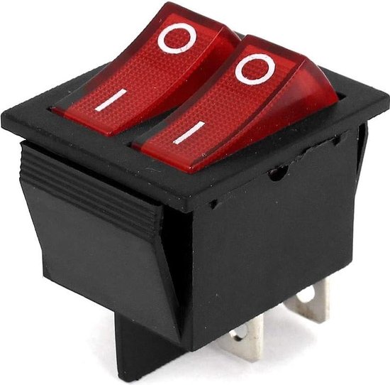 Wipschakelaar ON/OFF - 28x21x32mm - 4-pins - Dubbel polig - 15A 250V ...