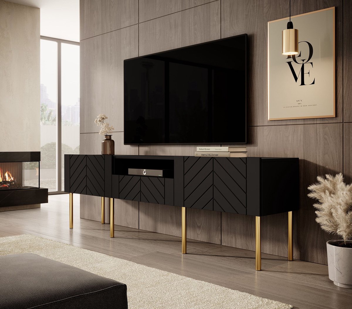Meubella - TV-Meubel Leon - Mat zwart - 180 cm | bol