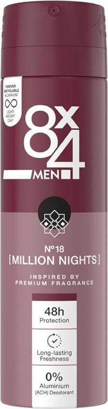 8x4 Deospray Men - No.18 Millions Nights 150 ml | bol