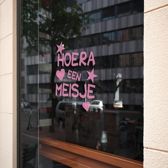 Raam Sticker Hoera Een Meisje - Rood - 120 x 141 cm - raam en ...