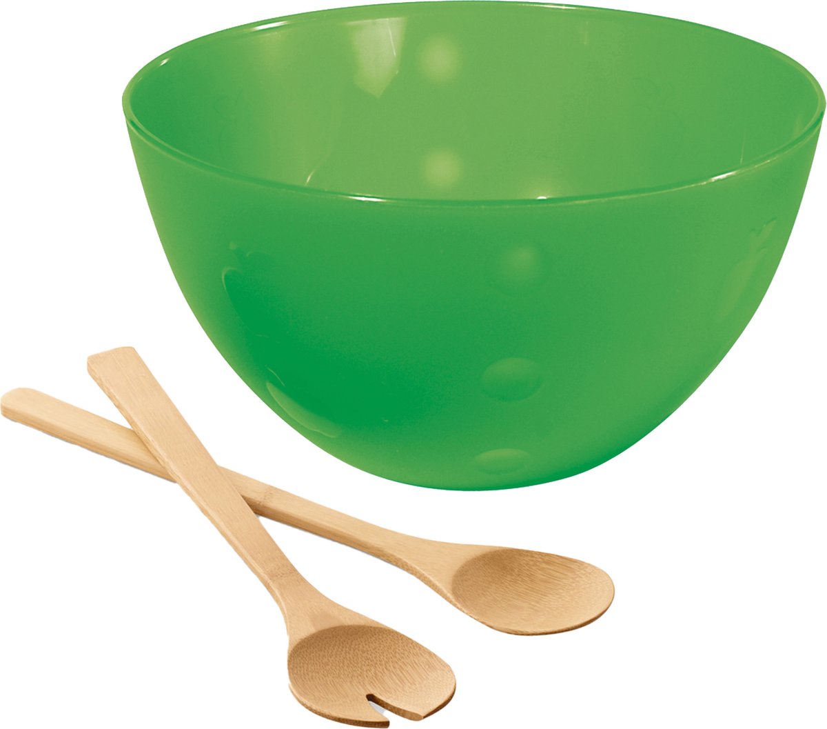 Serveerschaal/slakom met bamboe sla bestek - groen - 5 liter - kunststof - D26 x H14 cm | bol.