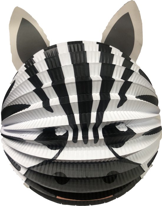 Lanterne boule zèbre - blanc/noir - H20 cm - papier - avec bâton de ...