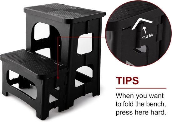 Opstapje met antislip, opvouwbaar, 2 niveaus, draagbaar met handvat ...