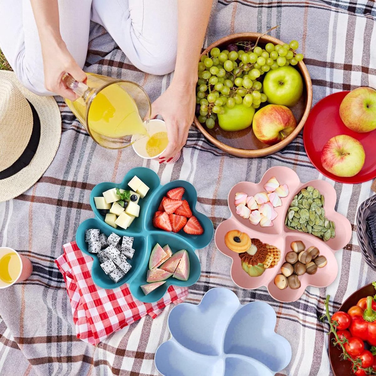 Pack de 7 Assiettes Snack, Bol Snack avec compartiments, Assiette avec ...
