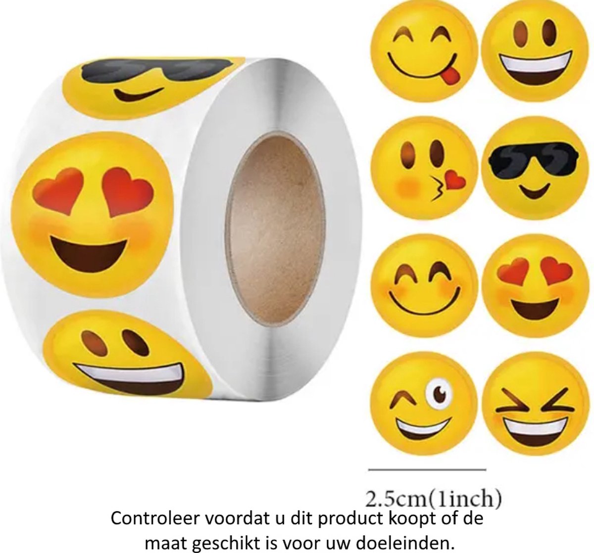 Rol met 500 Gele papieren smiley stickers - 2.5 cm diameter - Emoji ...