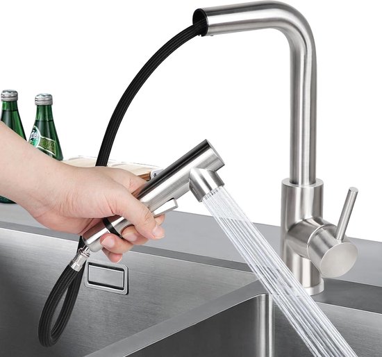 Keukenkraan, Keukenkraan met hoge druk en uittrekbare douchekop, Keukenkraan voor... | bol