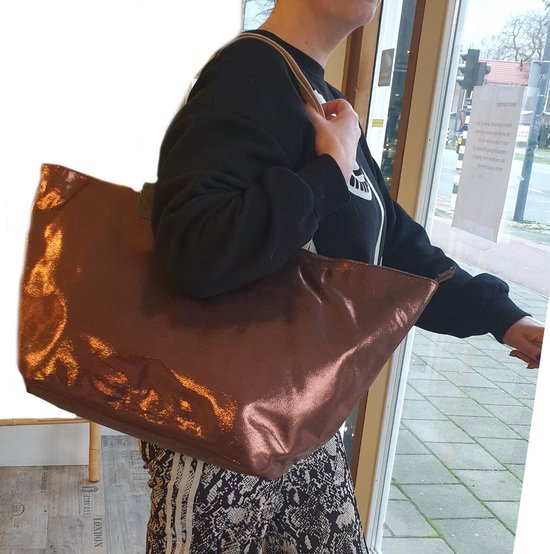 Shopper XXL grote tas metallic schoudertas koper kleur | bol