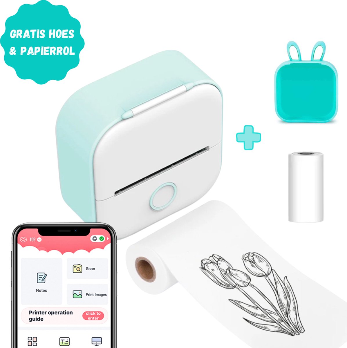 Mini printer - +GRATIS hoesje & papierrol - Pocket printer - Mobiele ...