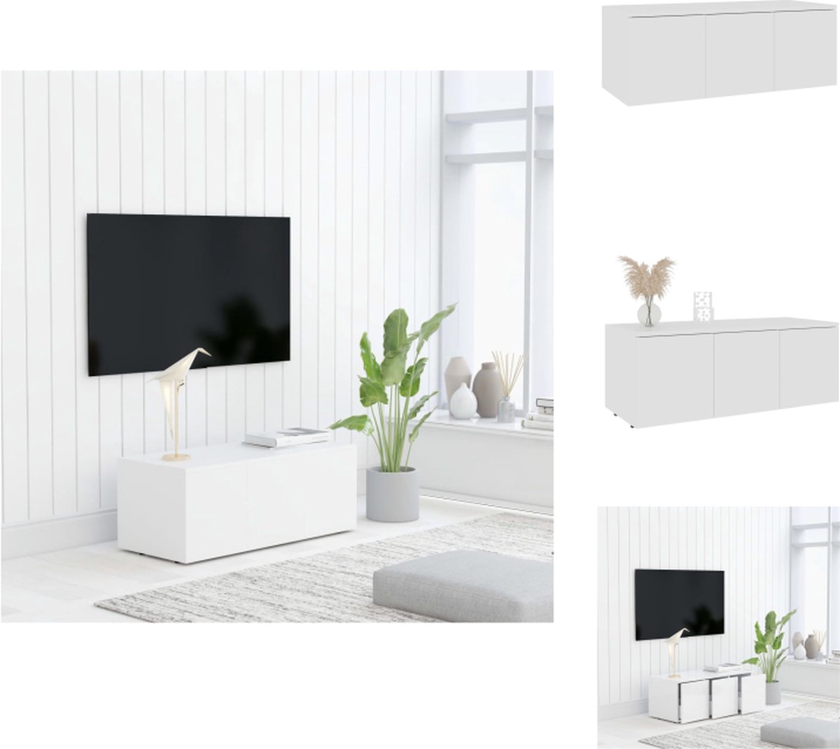 vidaXL Televisiekast Klassieke Stijl - 80 x 34 x 30 cm - Wit - Kast | bol.