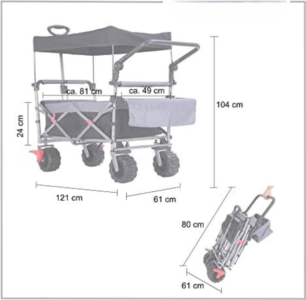 Bolderkar Opvouwbaar Luchtbanden - Bolderkar Kinderenvervoer - Bolderkar Met Duwstang... | bol