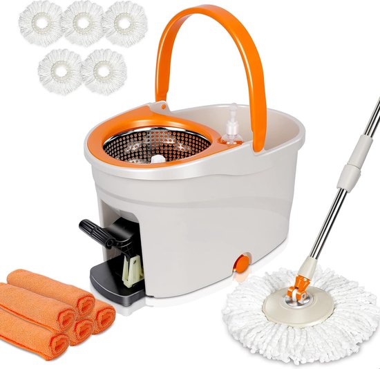 Mop Set met Emmer Mopemmer met Uitwringmechanisme en Voetpedaal, 145 cm ...