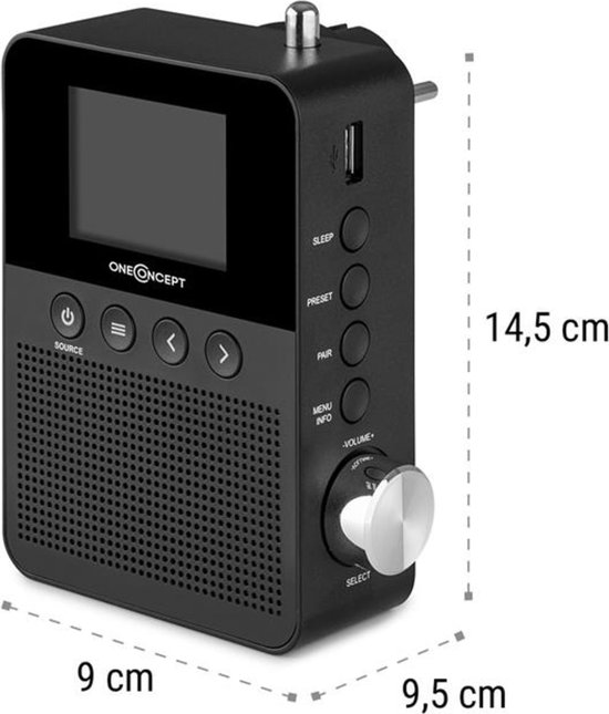 Plug+Play DAB stopcontactradio DAB+/FM BT TFT display zwart | bol