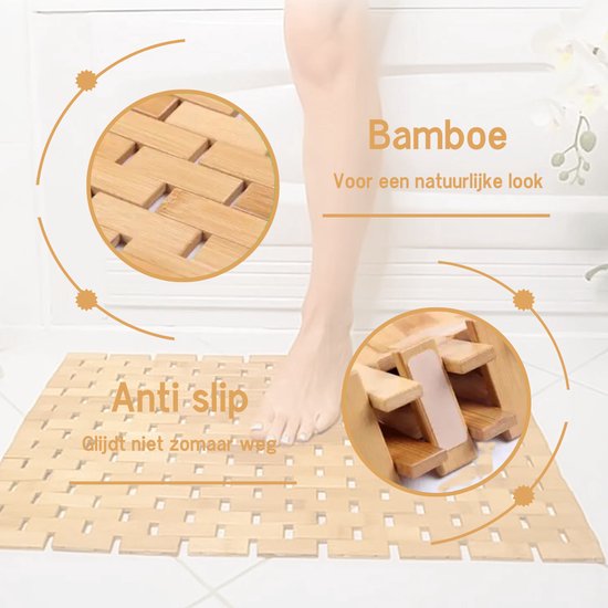 Arboledia Bamboe Badmat - Antislip Douchemat - 60x40 CM - Badkamermat ...