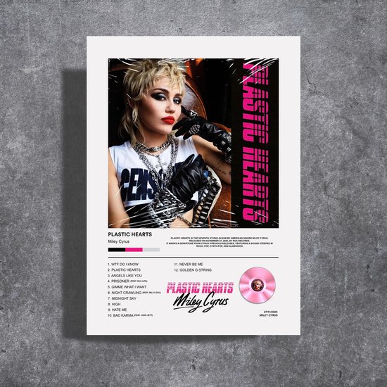 Miley Cyrus - Plastic Hearts - Metalen Poster 30x40cm - album cover | bol