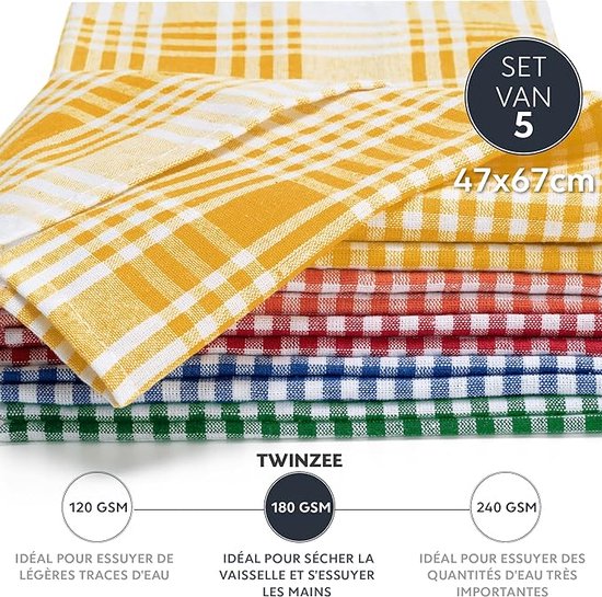 Set van 5 theedoeken - 100% katoen - 47 x 67 cm - Extra absorberende ...