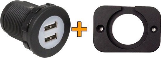 12V USB Autolader 2 Poorten Inbouw met Montageplaat - 5V/4.2A - USB ...
