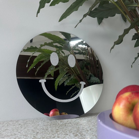 Zilveren Smiley Spiegel - 38cm - Rond | bol