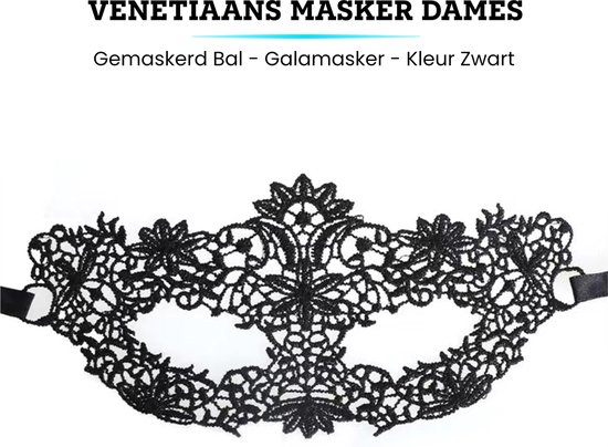 Venetiaans Masker Dames - Kant - Gemaskerd Bal - Galamasker - Zwart | bol