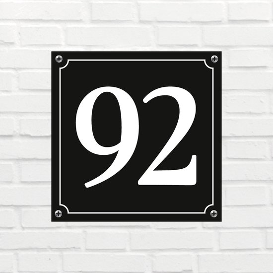 Huisnummerbord Mat zwart Deluxe - Nummer 92 - incl. bevestiging ...