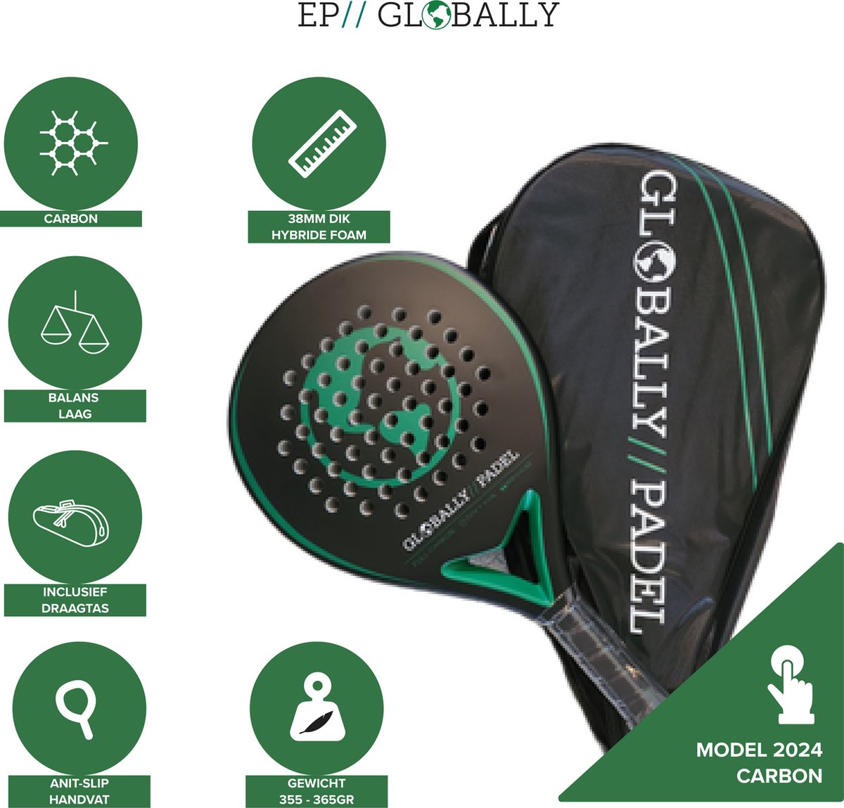GloballyPadel Pro Edition 2024 Padel Racket - Carbon - Ronde vorm ...