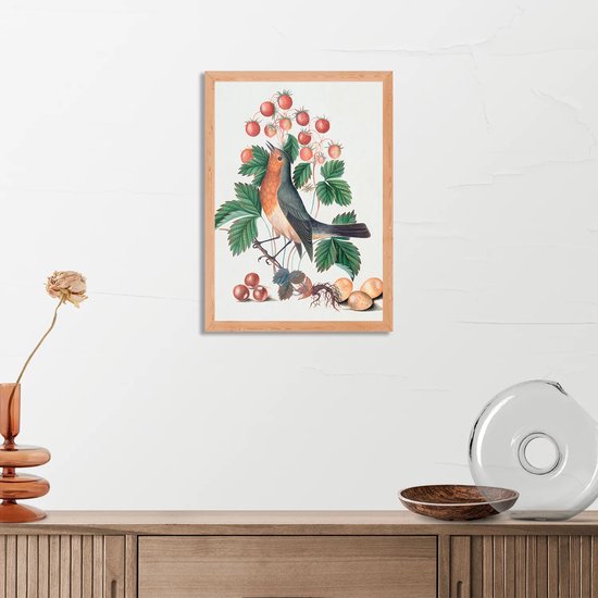 Poster Prent Natuur Vogel en Bloemen 11 Rechthoek Verticaal Met Lijst L ...