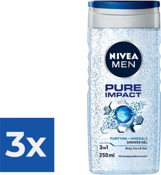 Nivea Men Douchegel Pure Impact 250ml - Voordeelverpakking 3 stuks | bol