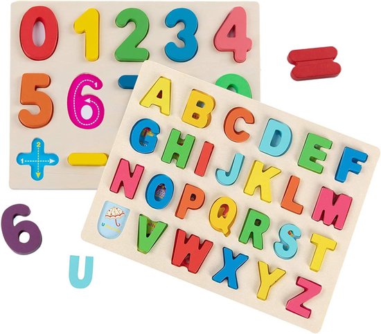 Houten Alfabet en Cijfer Puzzel Leren Bordspel Peuters Educatief ...