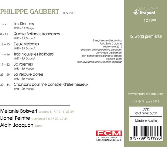 Philippe Gaubert: Mélodies, Alain Jacquon | CD (album) | Muziek | bol.com