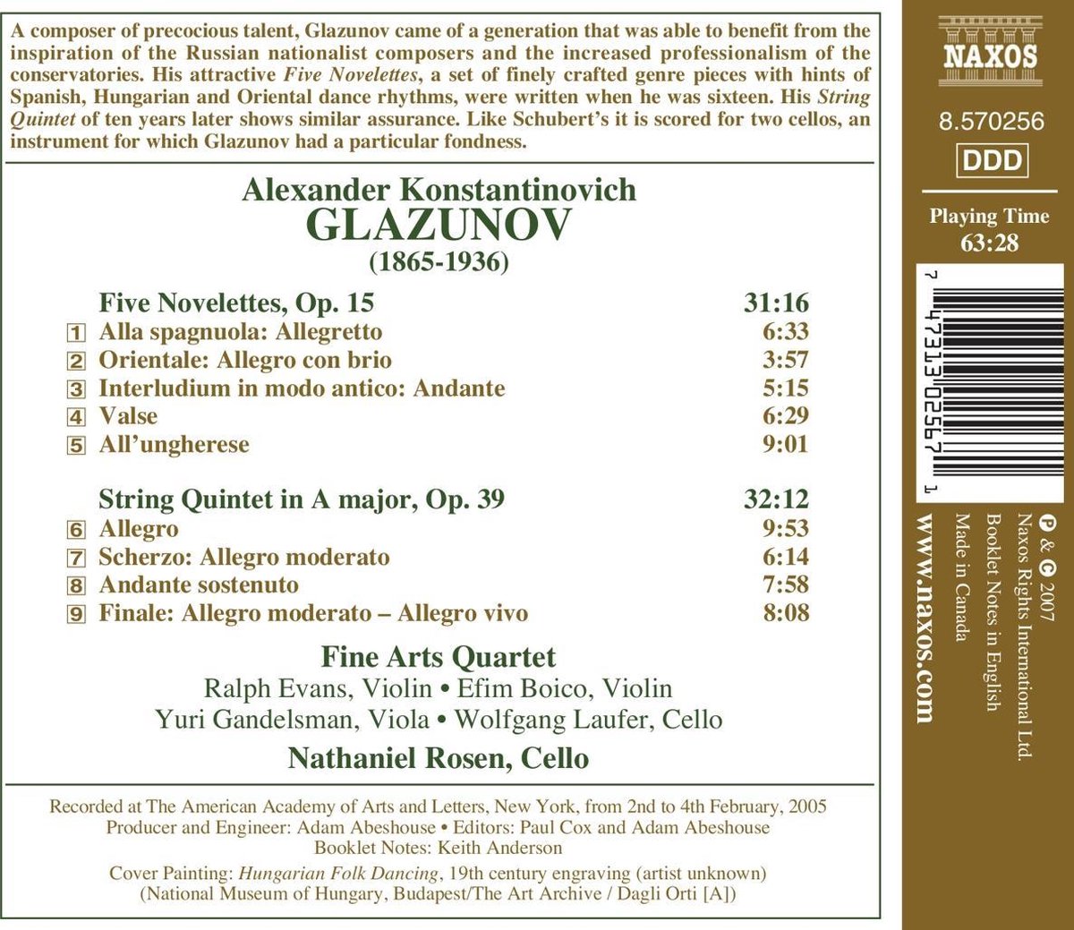 Glazunovstring Quintetfive Novelettes, Nathaniel Rosen | CD (album ...