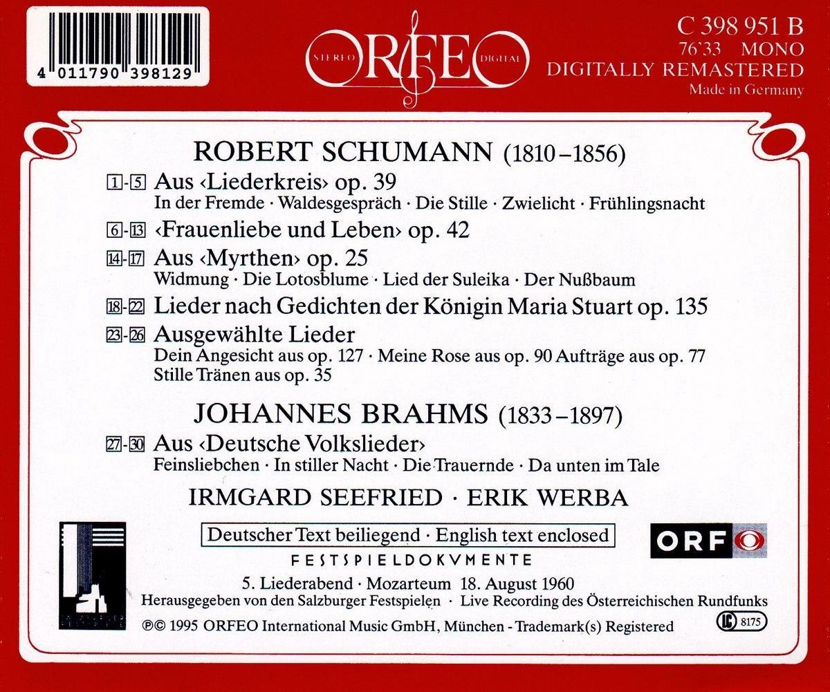 Irmgard Seefried, Erik Werba - Schumann: Frauenliebe Und Leben/Brahms: Lieder (CD),... | bol.com