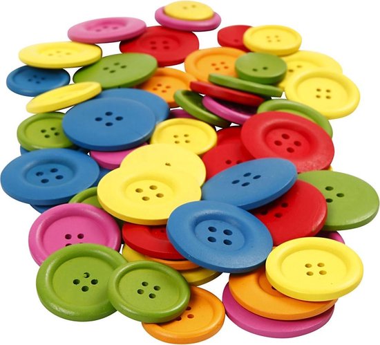 Houten knopen, d: 25-40 mm, kleuren assorti, 2-4 gaten, 144 assorti | bol