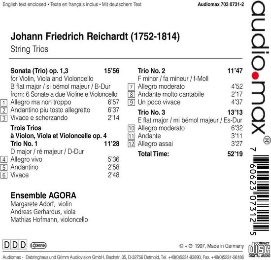 Ensemble Agora - String Trios Op.1 No.3/Op.4 Nos.1-3 (CD), J.F ...
