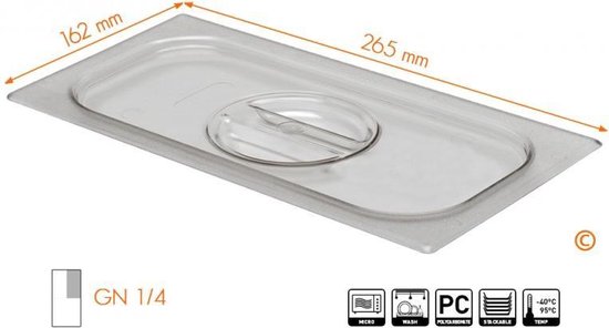 HENDI Deksel voor GN-containers – transparant polycarbonaat – 265x162 mm –... | bol