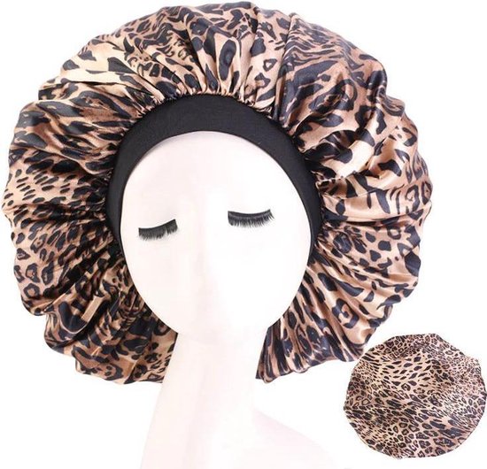 Extra grote Afrikaanse Leopard Print Satijnen Slaapmuts / Hair Bonnet | bol