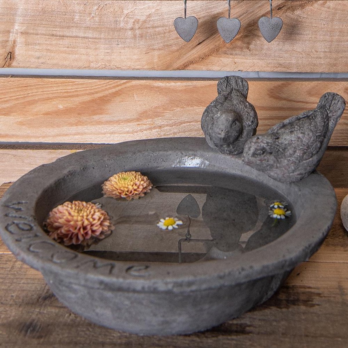 Clayre & Eef Vogelvoederbak 22x22x6 cm Grijs Steen Welcome Voederbak ...