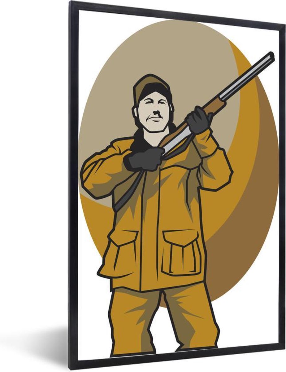 Foto in lijst - Illustratie van een jager met zijn geweer fotolijst zwart 60x90 cm -... | bol.com