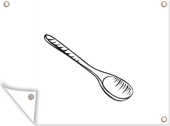 Tuinschilderij Een zwart-witte tekening van een pollepel - 80x60 cm ...