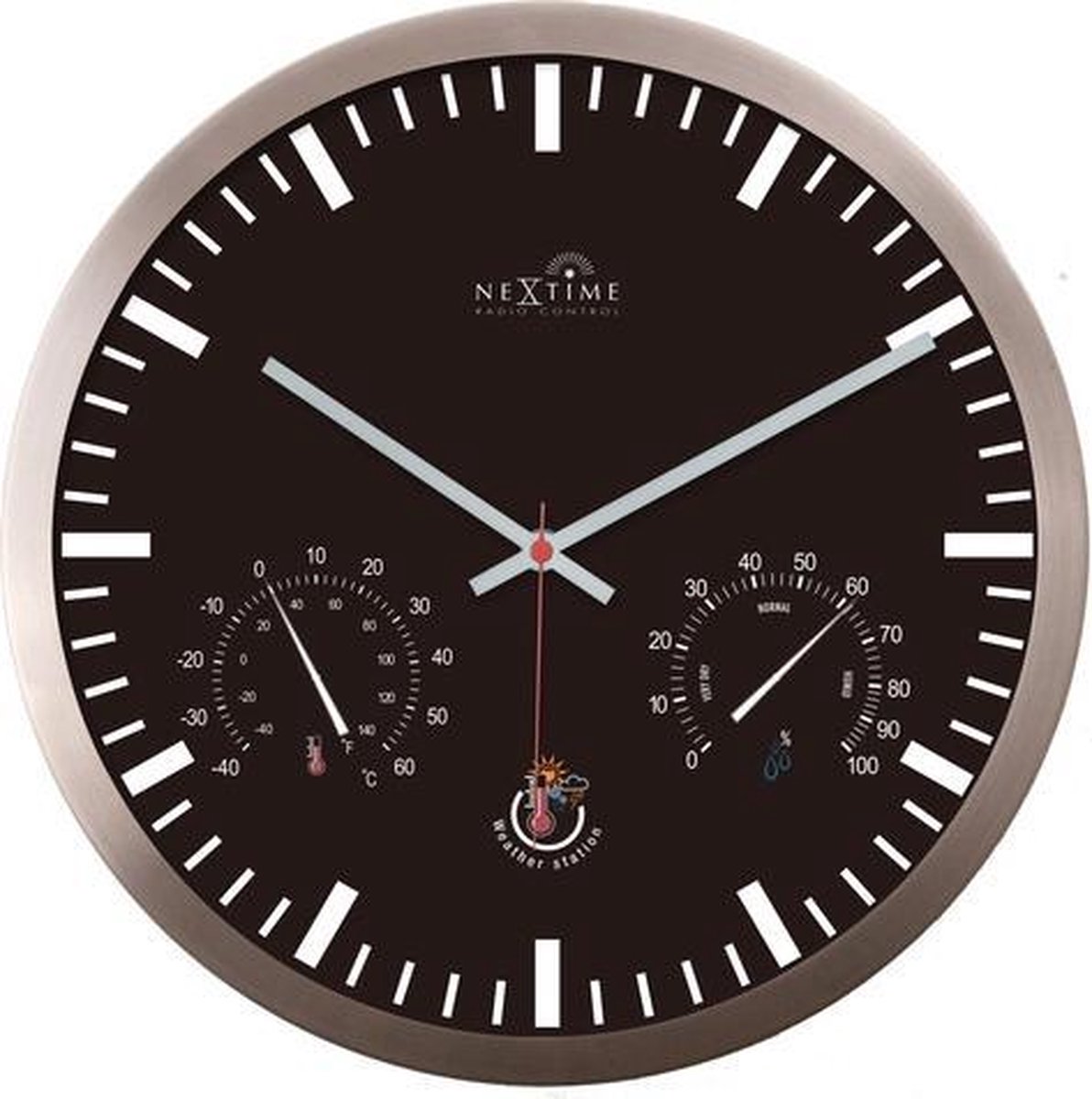 NeXtime - Stationsklok met weerstation - 25cm - Zendergestuurd - Zwart ...