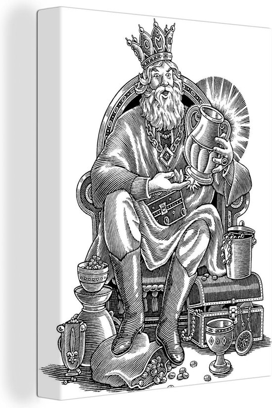 Canvas Schilderij Een zwart-wit tekening van koning Midas - 30x40 cm ...