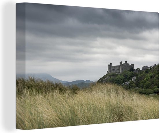 Canvas Schilderij De natuur met op de achtergrond een kasteel uit de ...